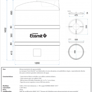 Tanque de Agua Tricapa Eternit Torre 1500 Lts. | Materialespro